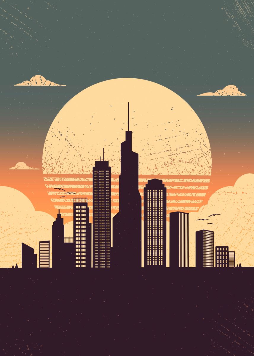 'Downtown' Poster, picture, metal print, paint by Mr Penguin | Displate