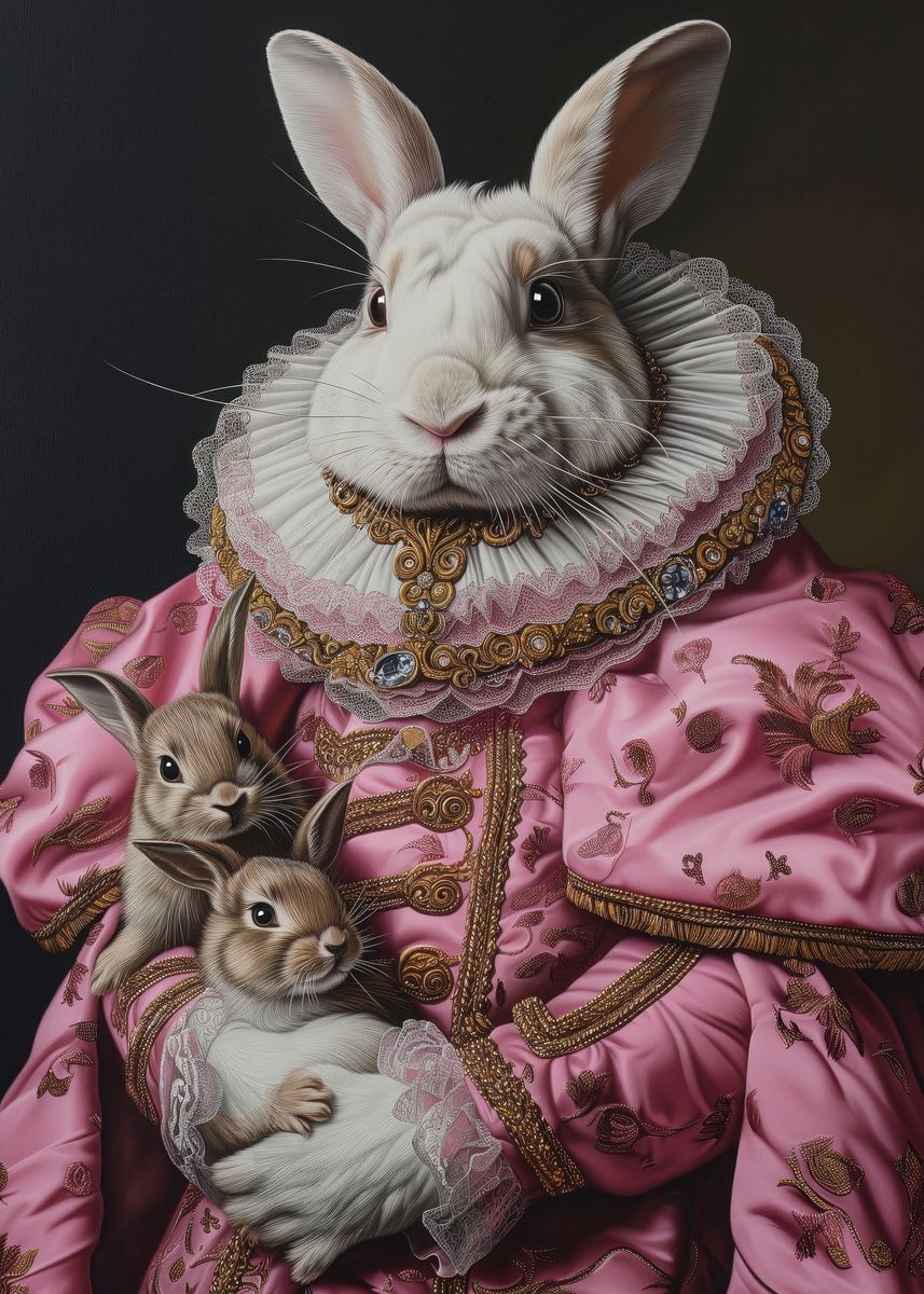 'Rococo Rabbit and Bunnies' Poster, picture, metal print, paint by Ludo Enko | Displate
