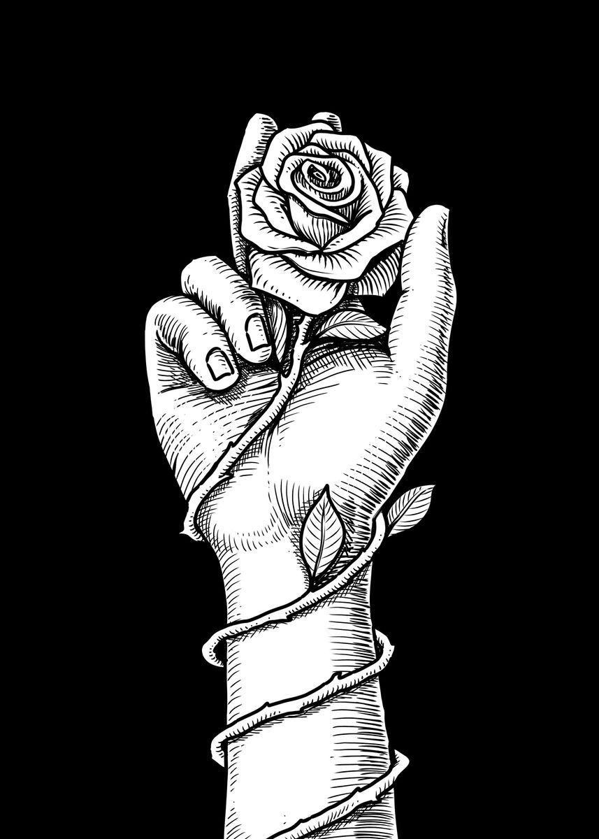 'BnW Hand Rose Valentine ' Poster, picture, metal print, paint by Youth ...