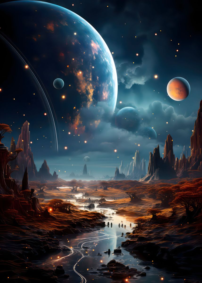 'Space Fantasy Landscape' Poster, picture, metal print, paint by ...