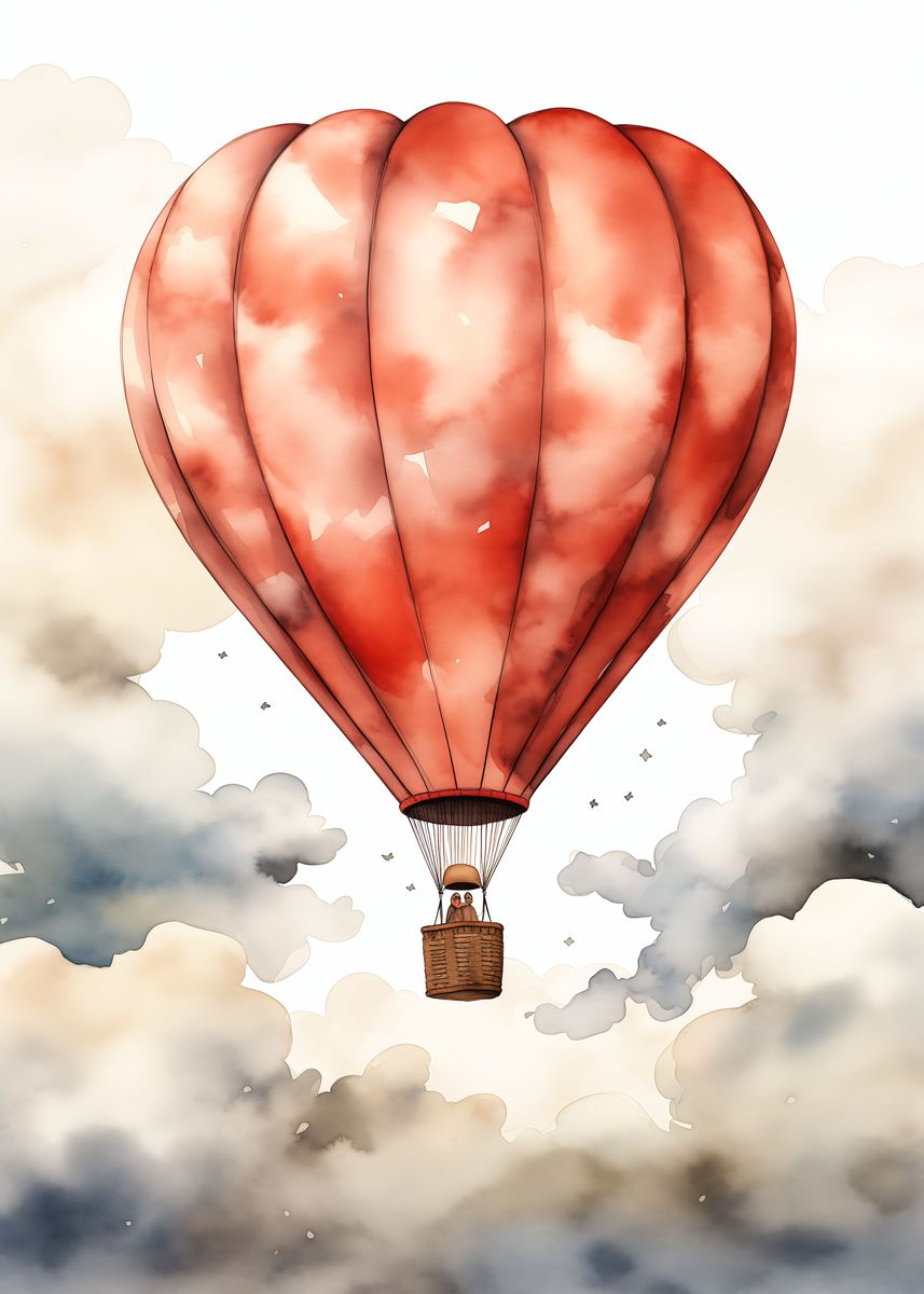 'Hot air Balloon watercolor' Poster, picture, metal print, paint by ...