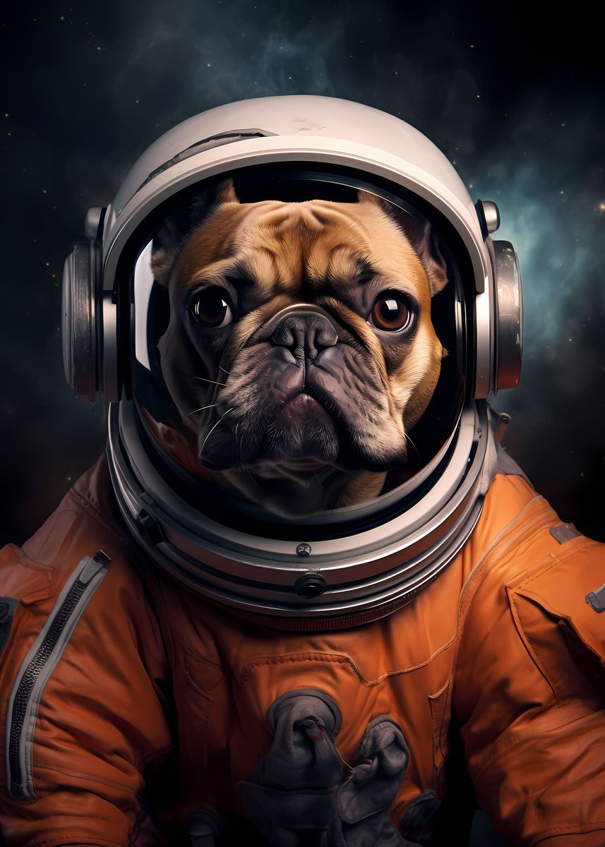 'Astronaut French Bulldog' Poster, picture, metal print, paint by ...