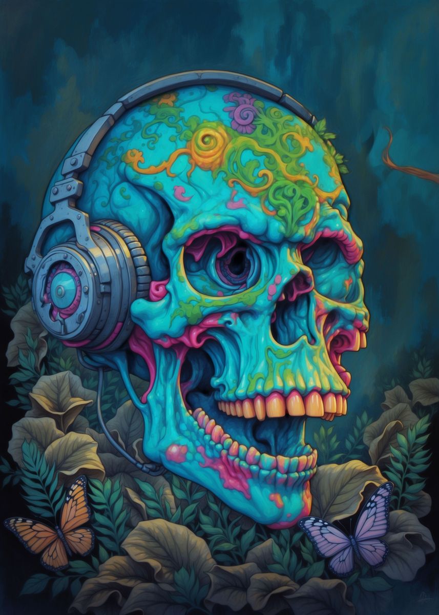 'Rad Skull Music Headphones' Poster, picture, metal print, paint by ...