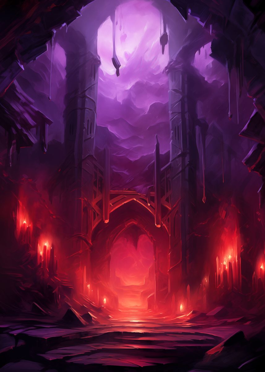 'Red Purple Cave Dungeon' Poster, picture, metal print, paint by Ben ...