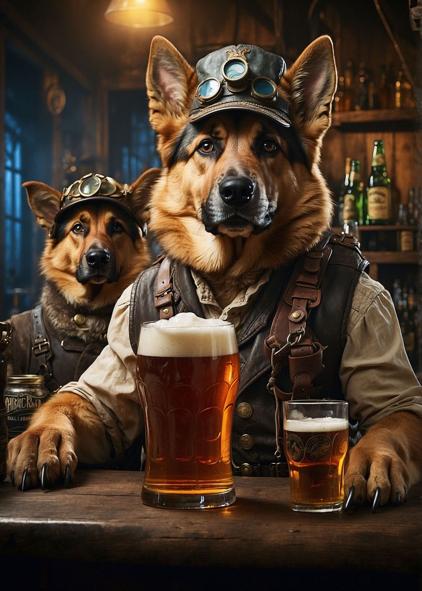 'German Shepherd Beer Dogs' Poster, picture, metal print, paint by ...