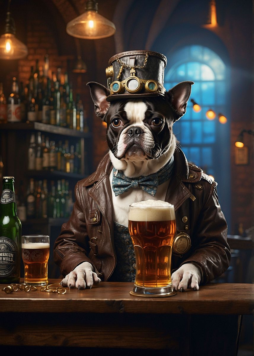 'Boston Terrier Beer Dog' Poster, picture, metal print, paint by Mudge ...