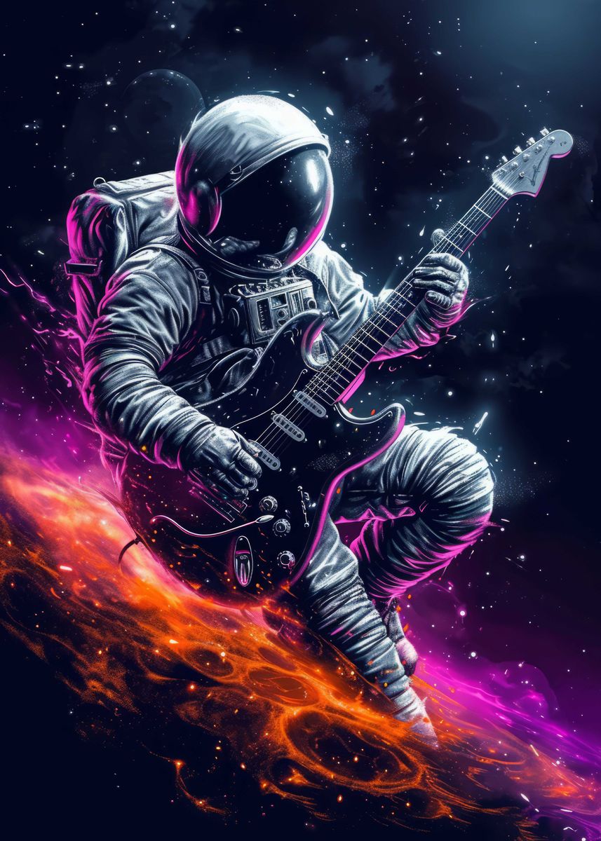 'Astronaut Guitar in Space' Poster, picture, metal print, paint by ...