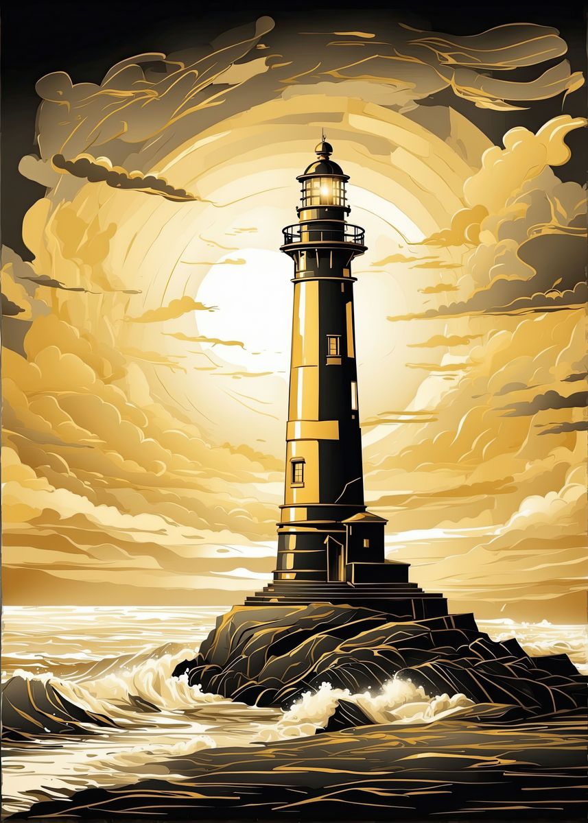 'Yellow bright lighthouse' Poster, picture, metal print, paint by ...