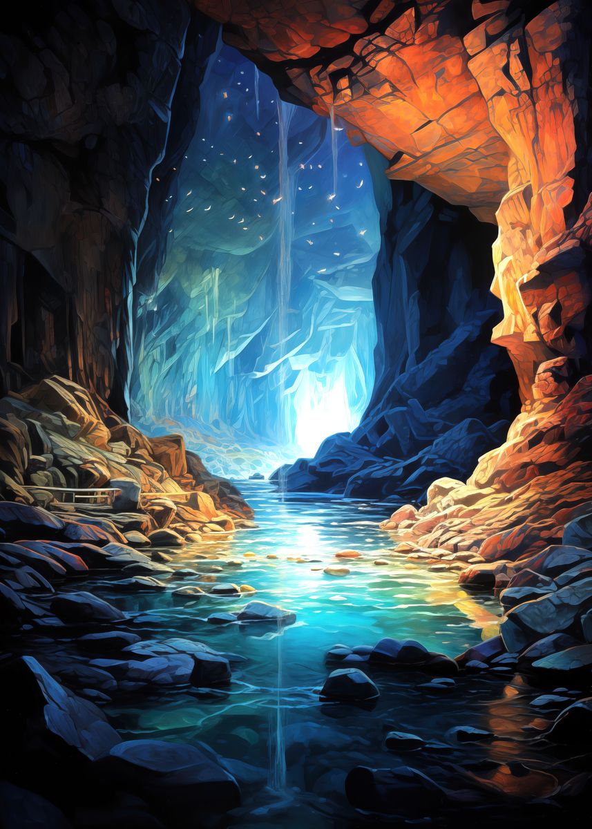 'Blue and Orange Lite Cave' Poster, picture, metal print, paint by Ben ...