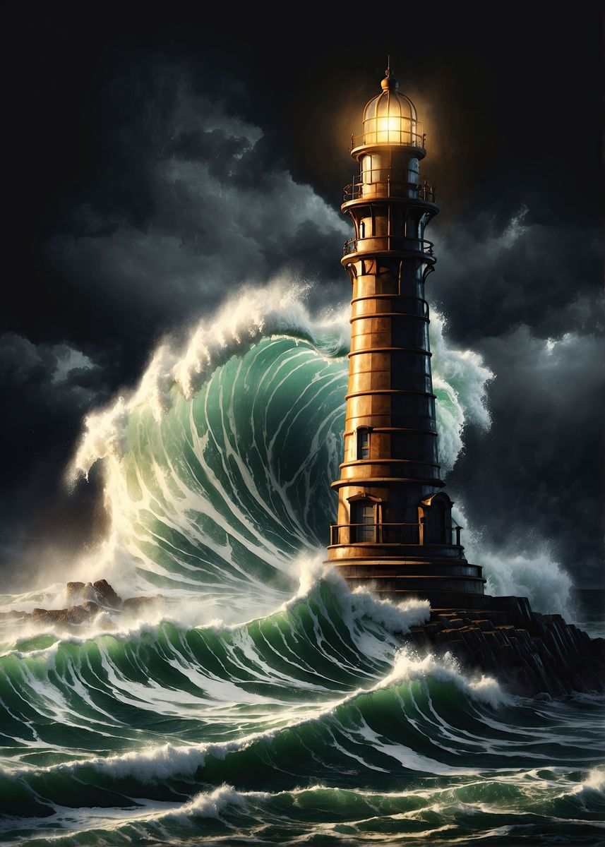 'Rusty lighthouse art deco' Poster, picture, metal print, paint by ...