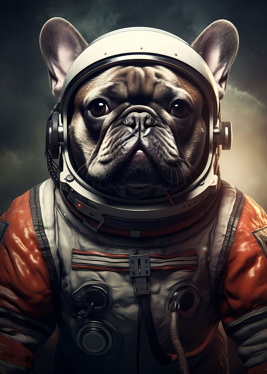 'Astronaut French Bulldog' Poster, picture, metal print, paint by ...
