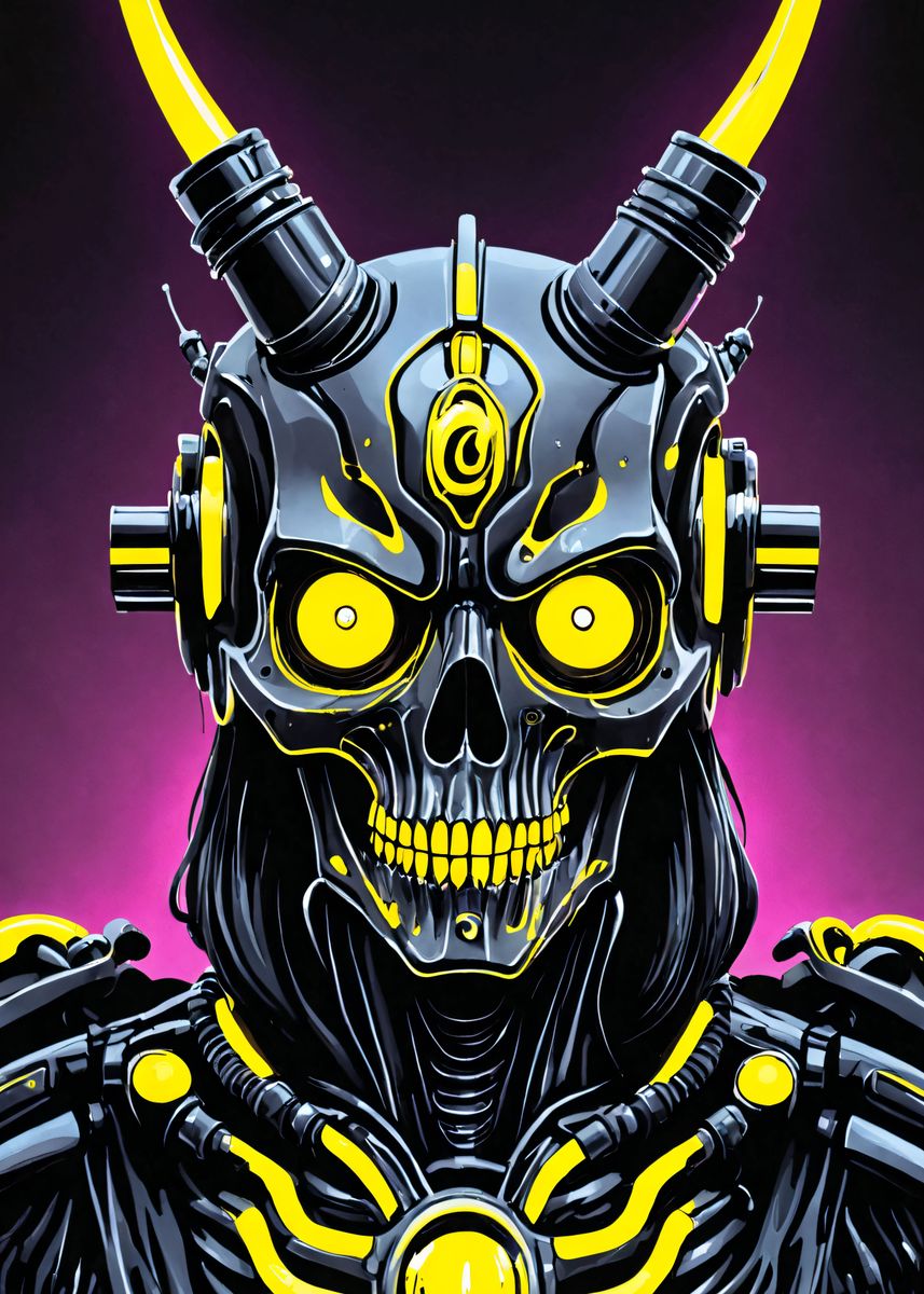 'Neon Cyberpunk Skeleton' Poster, picture, metal print, paint by ...