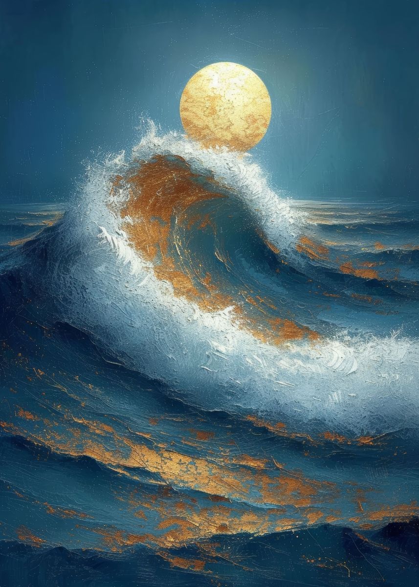 'Golden Wave' Poster, picture, metal print, paint by Deja Reve | Displate