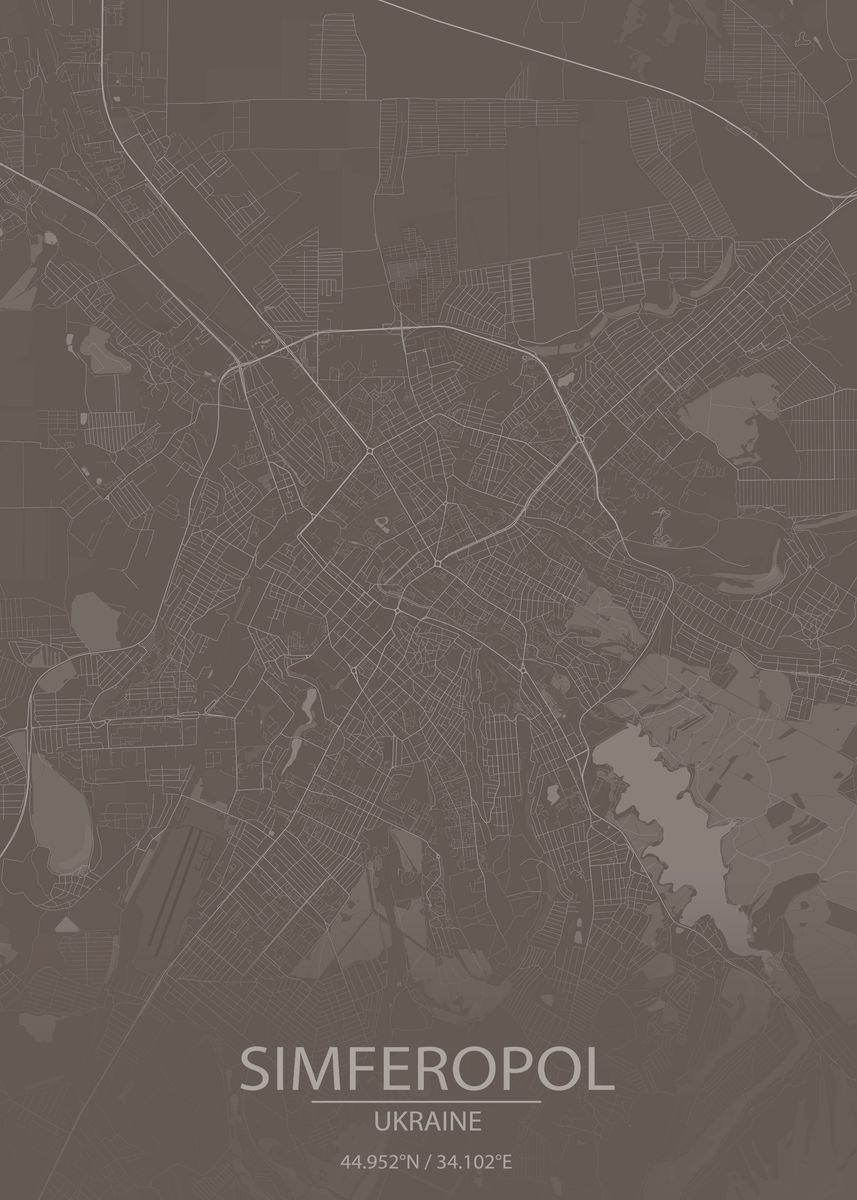 'Simferopol UA Brown Map' Poster, picture, metal print, paint by Wall ...