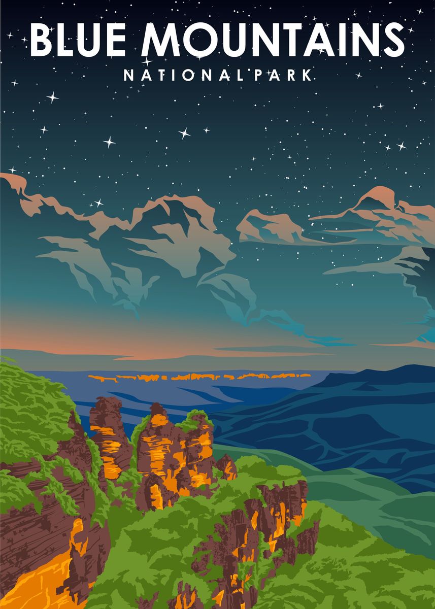 'Blue Mountains Park Night' Poster, picture, metal print, paint by Jorn ...