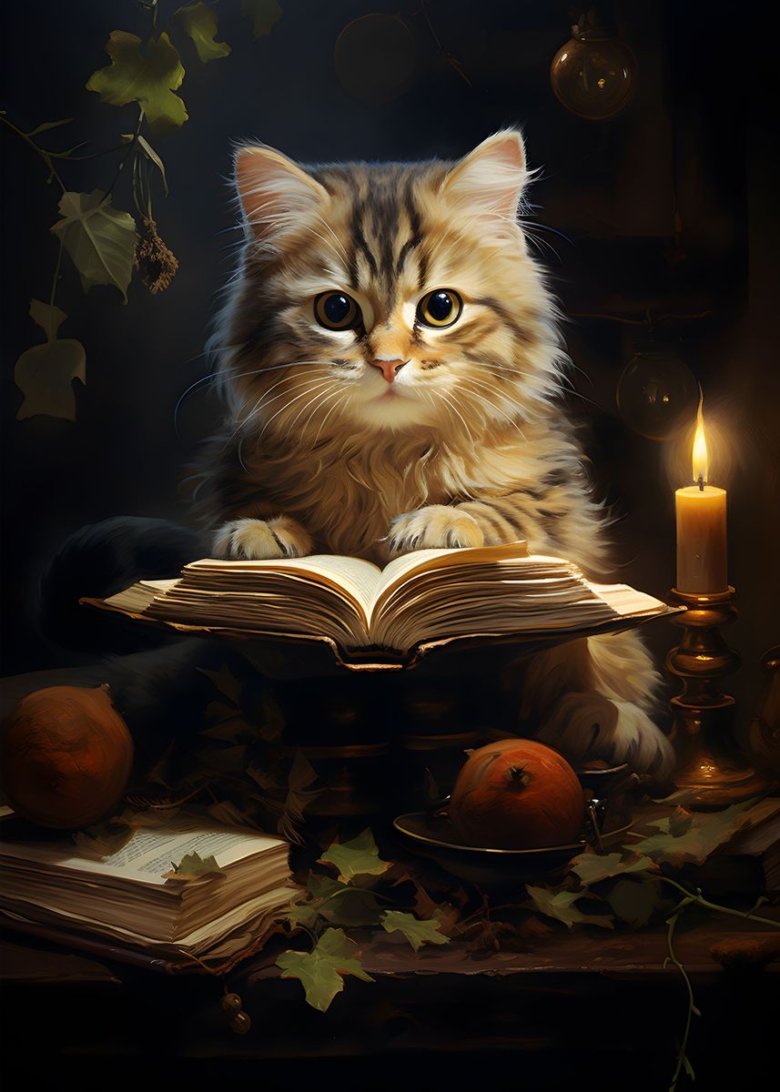 'Reading Cat' Poster, picture, metal print, paint by dostiphotography ...