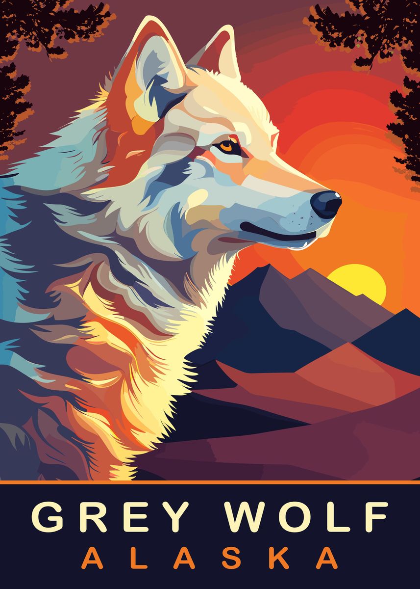 'Grey Wolf' Poster, picture, metal print, paint by Long Shot | Displate