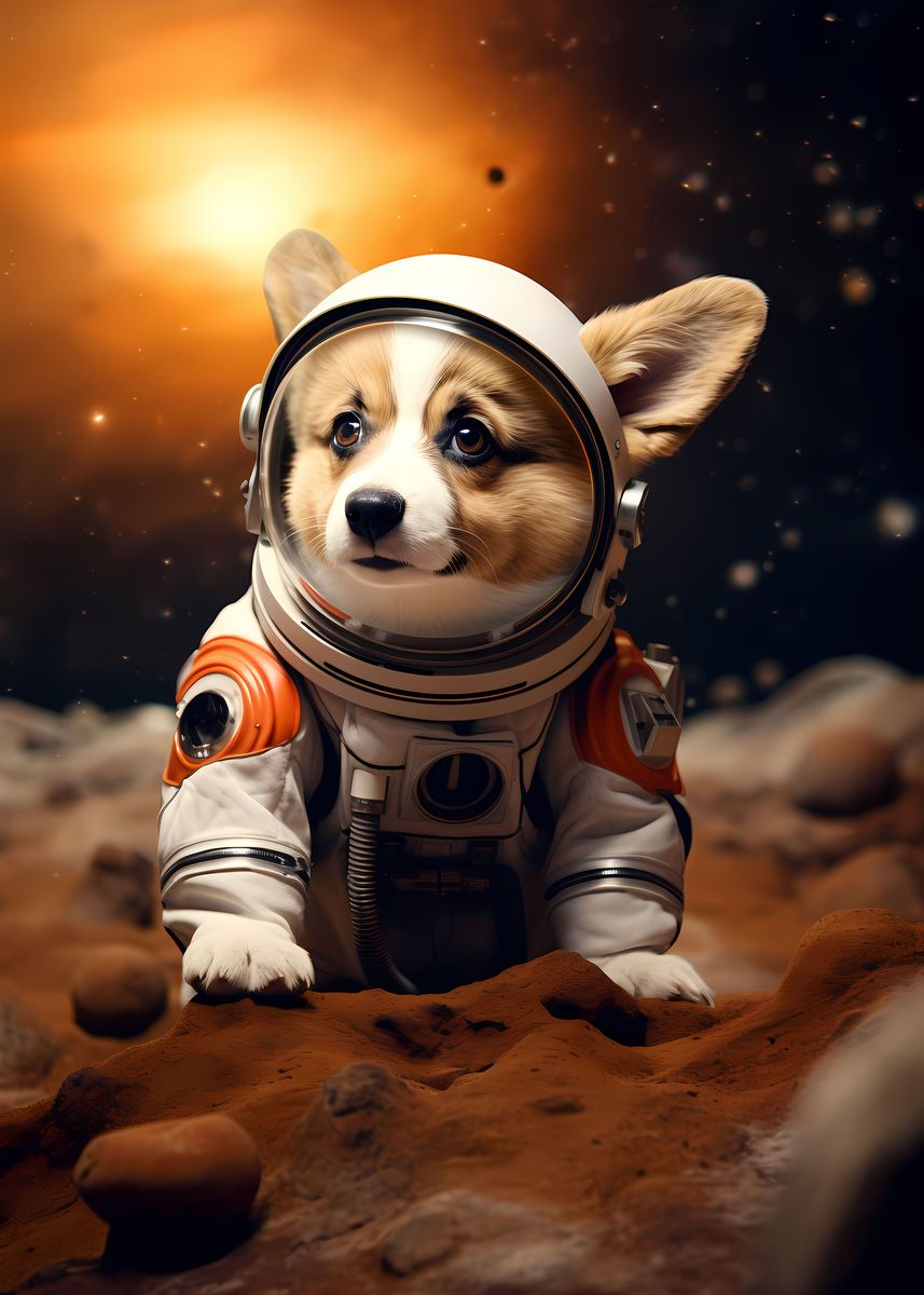 'Astronaut Corgi Dog Puppy' Poster, picture, metal print, paint by Autophil | Displate