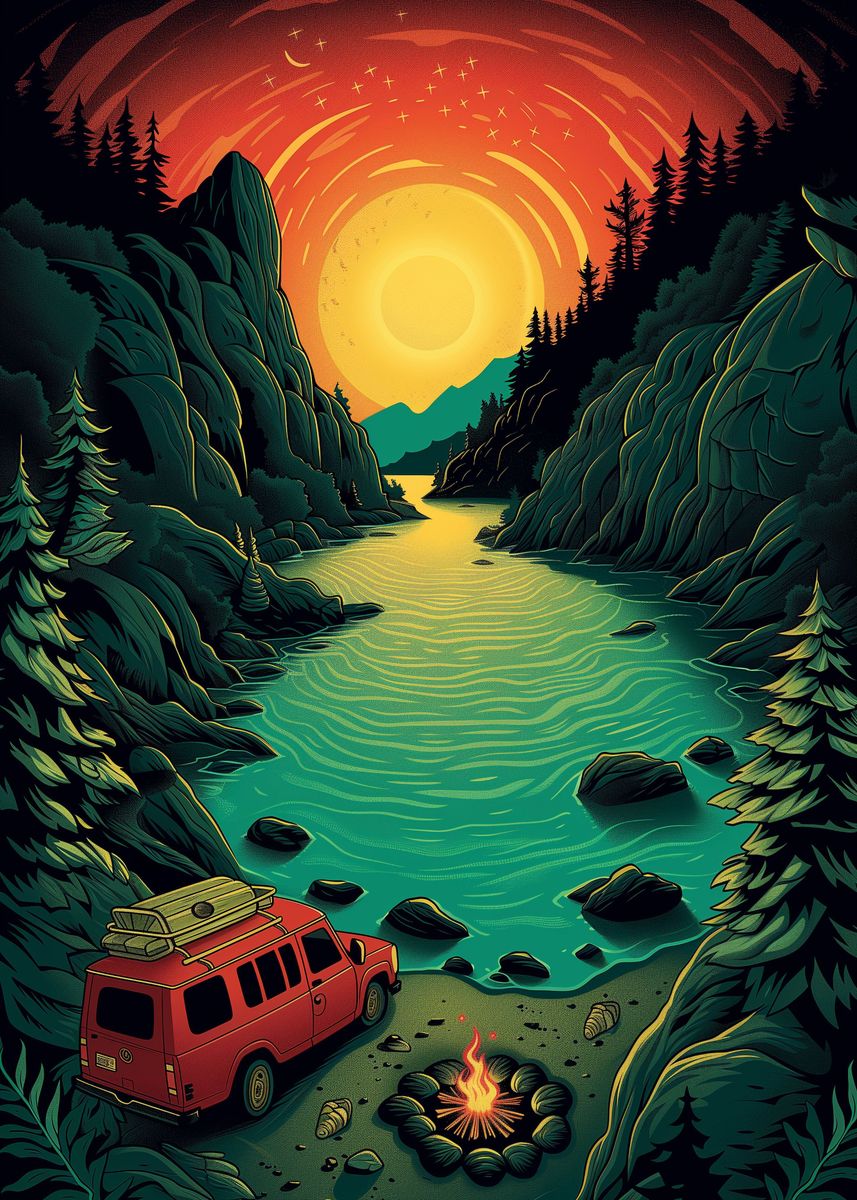 'Camping Van' Poster, picture, metal print, paint by Avalon Atelier ...
