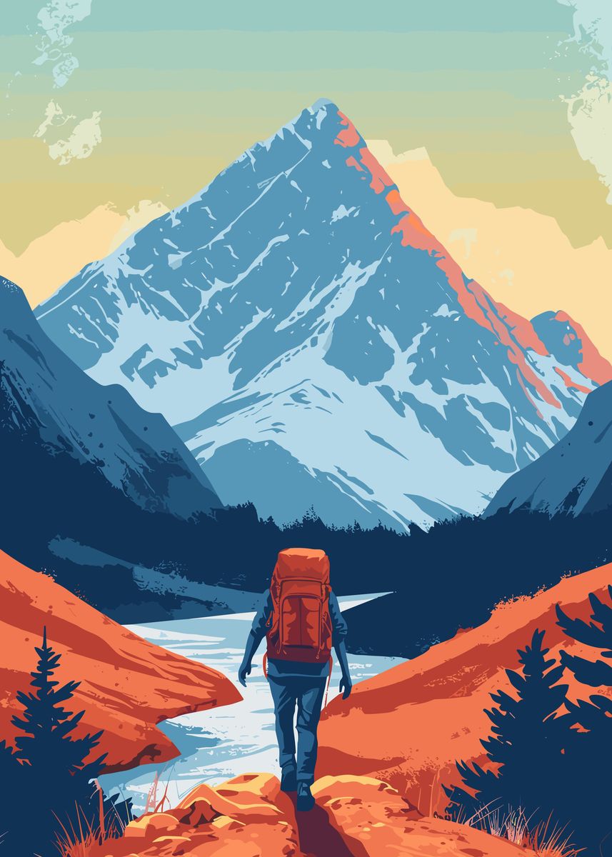 'Retro mountain hiking' Poster, picture, metal print, paint by Mesh ...