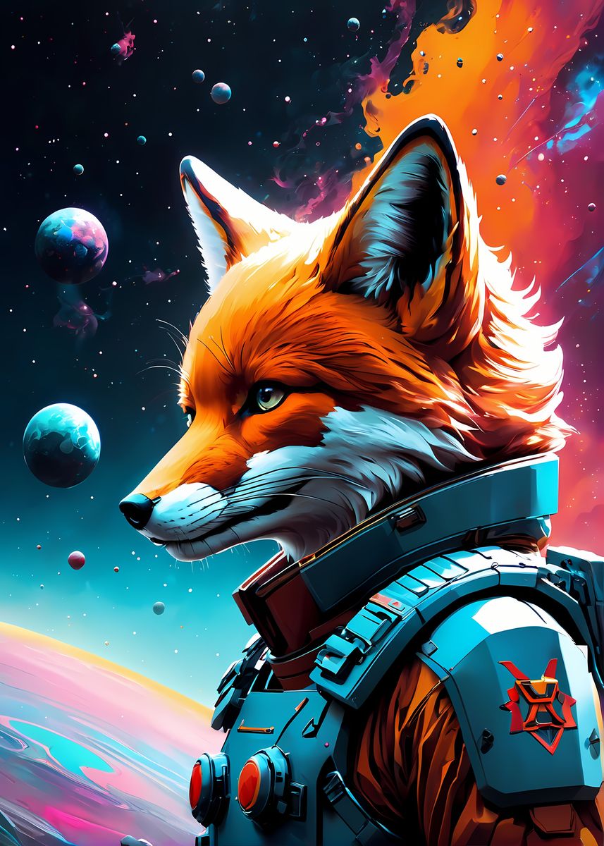 'Cosmic Space Fox' Poster, picture, metal print, paint by Surreal Print ...