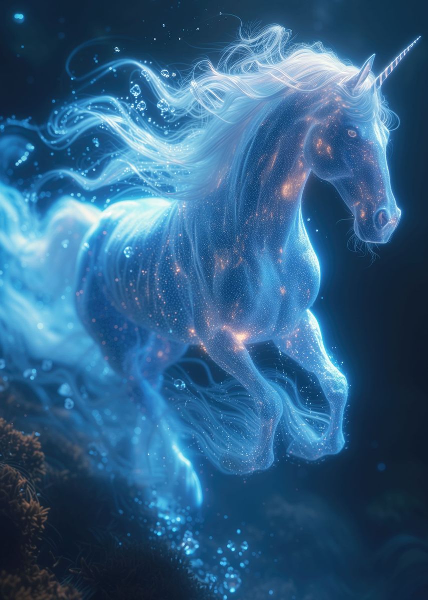 'futuristic neon unicorn' Poster, picture, metal print, paint by ...