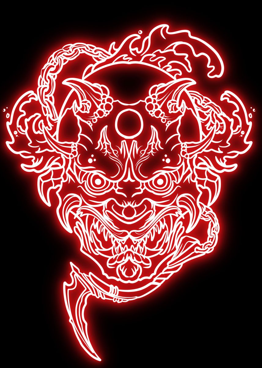 'neon oni mask' Poster, picture, metal print, paint by Pegasus Art ...