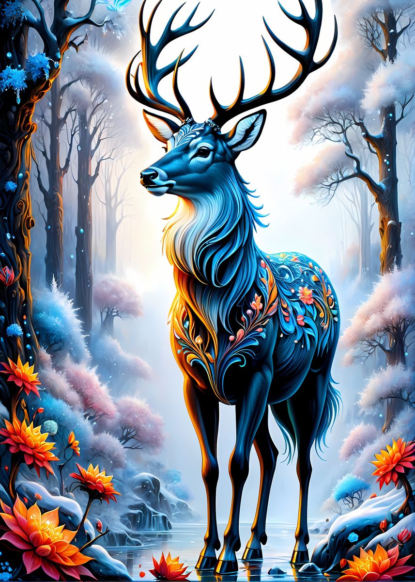 'Mythical Deer' Poster, picture, metal print, paint by Poster ...