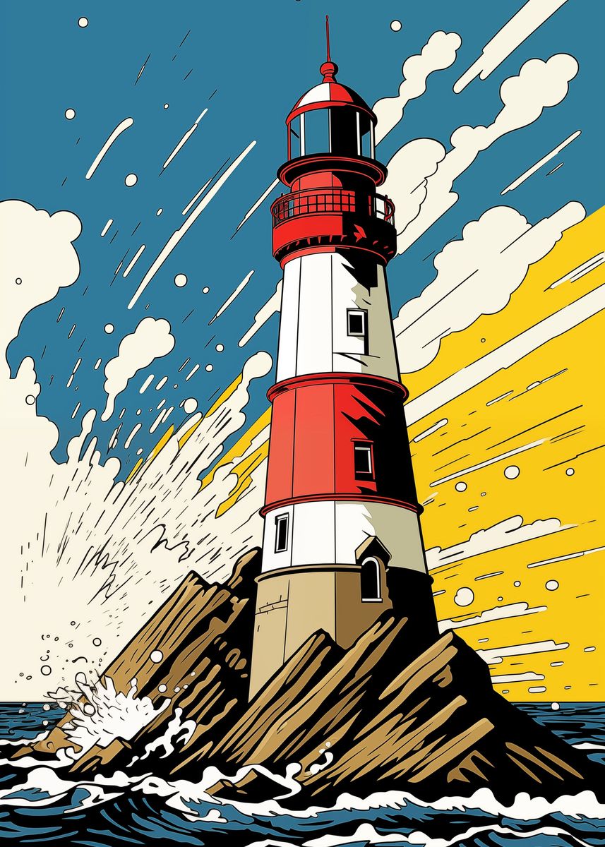 'Lighthouse Comic' Poster, picture, metal print, paint by Boot Hill ...