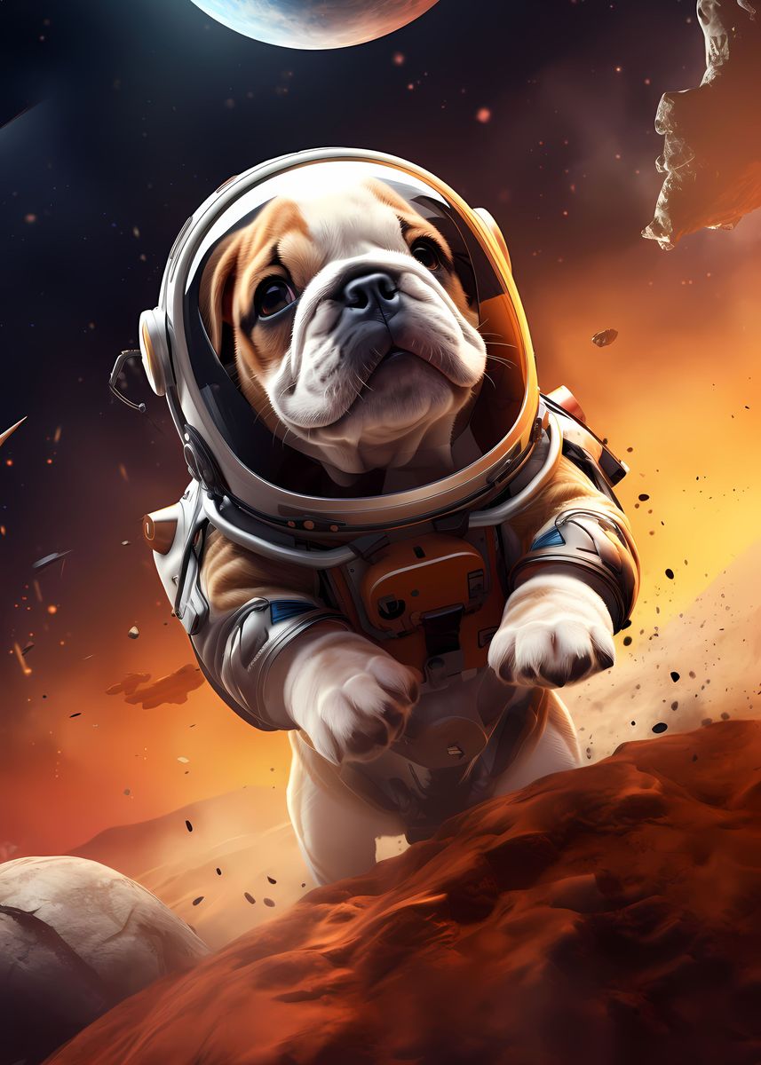 'Astronaut Bulldog Puppy' Poster, picture, metal print, paint by ...