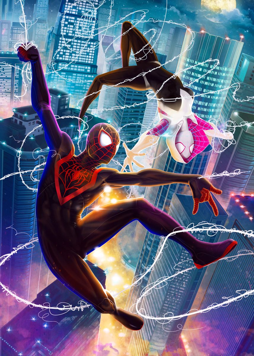'Spider-Gwen and Miles' Poster, picture, metal print, paint by Marvel ...