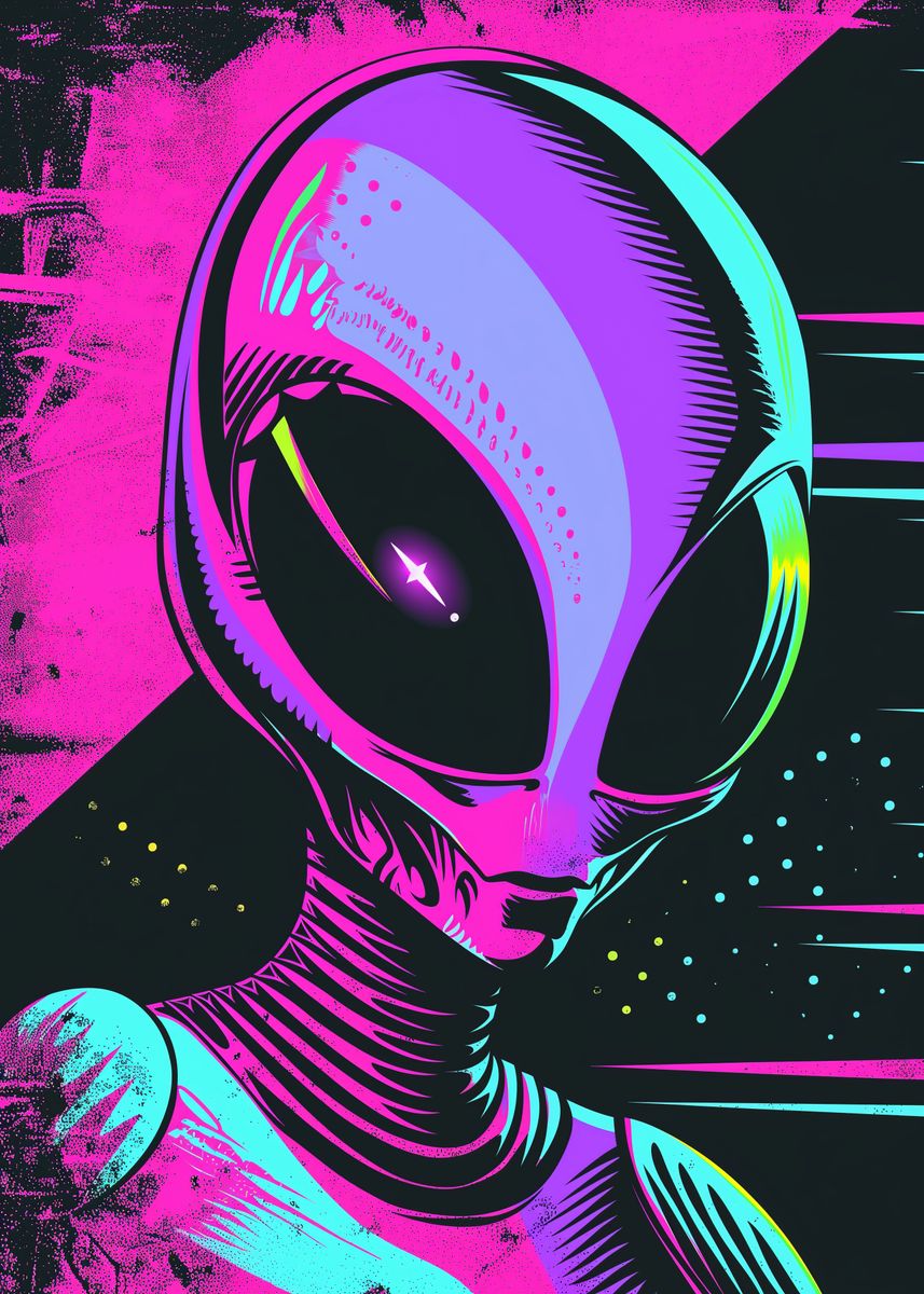 'Retro Neon Punk Alien' Poster, picture, metal print, paint by ...