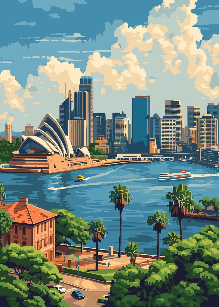 'Sydney Australia Pixel Art' Poster, picture, metal print, paint by ...