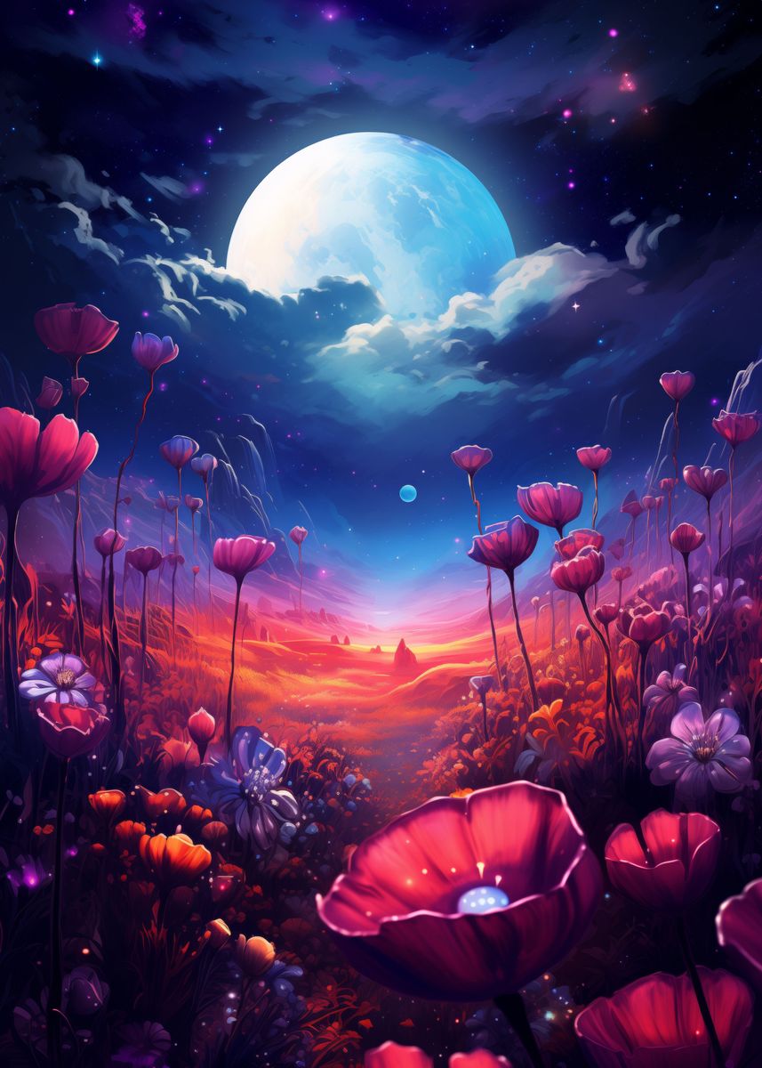 'Midnight Blossoms' Poster, picture, metal print, paint by Hristiyana ...