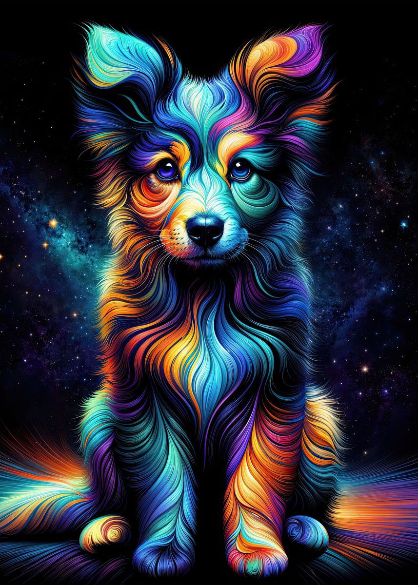 'Cosmic Dog ' Poster, picture, metal print, paint by Michael | Displate