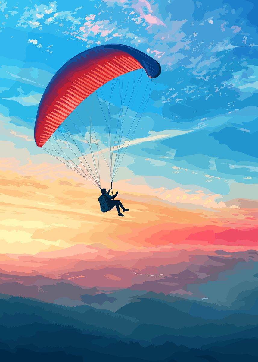 'Paragliding Skydiving' Poster, picture, metal print, paint by Mesh ...