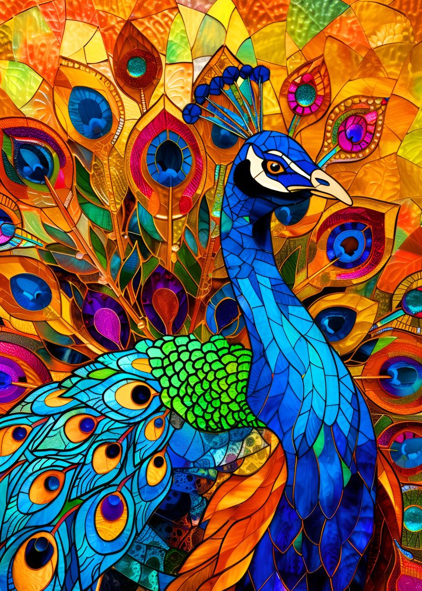 'Peacock Phoenix Mosaic Zen' Poster, picture, metal print, paint by ...