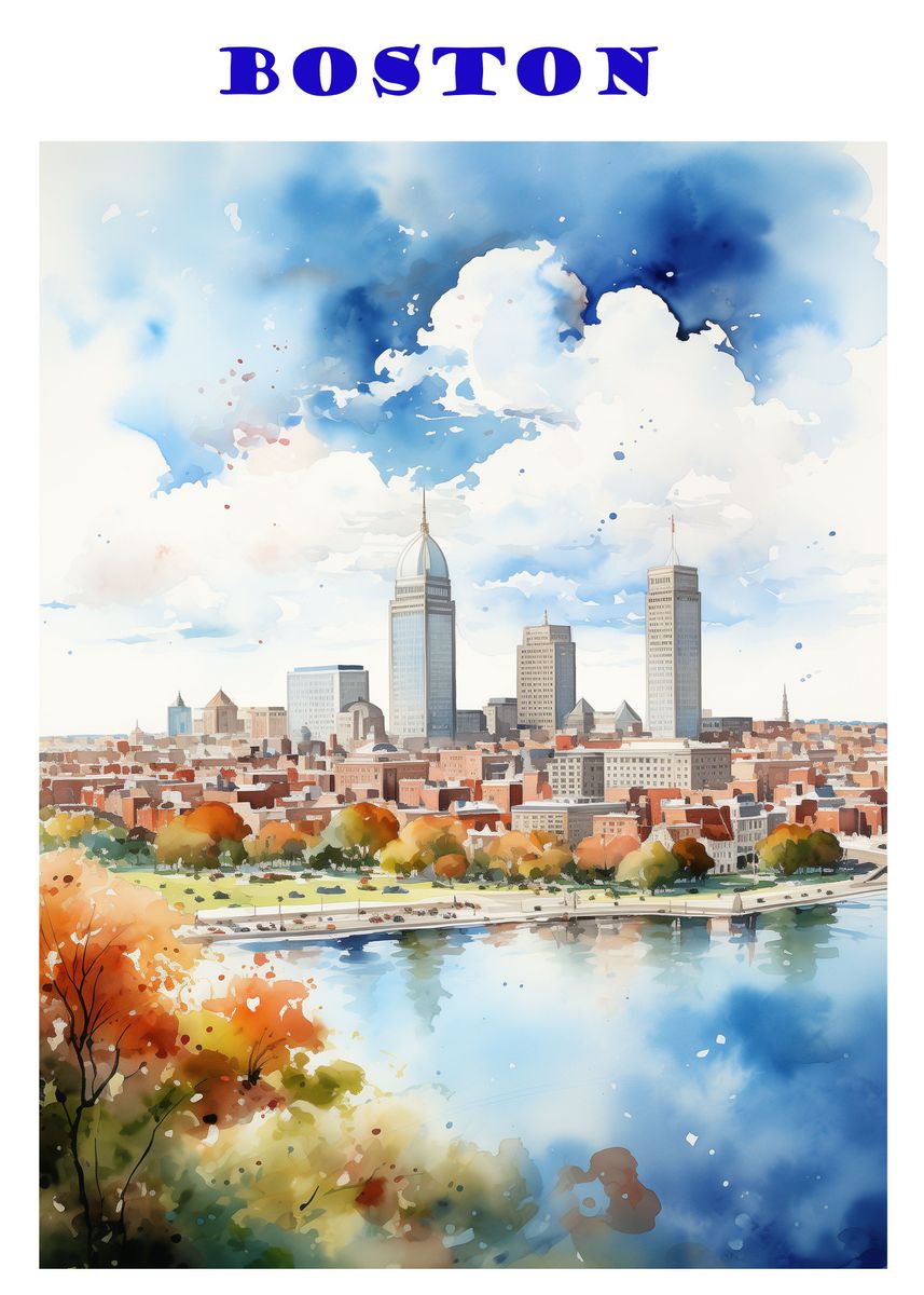 'Watercolor Boston City ' Poster, picture, metal print, paint by OSRAM ...