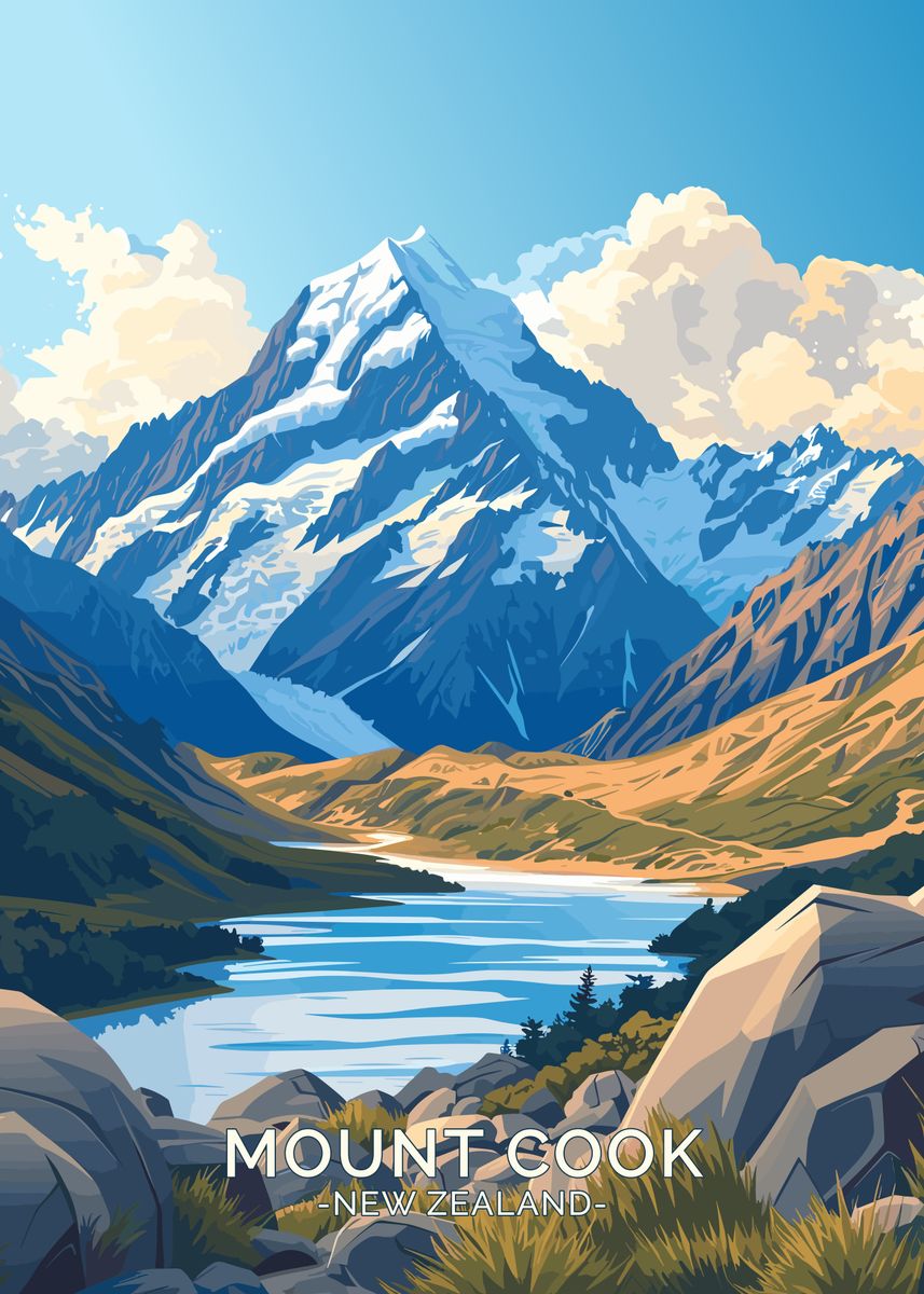 'Mount Cook' Poster, picture, metal print, paint by DOA | Displate