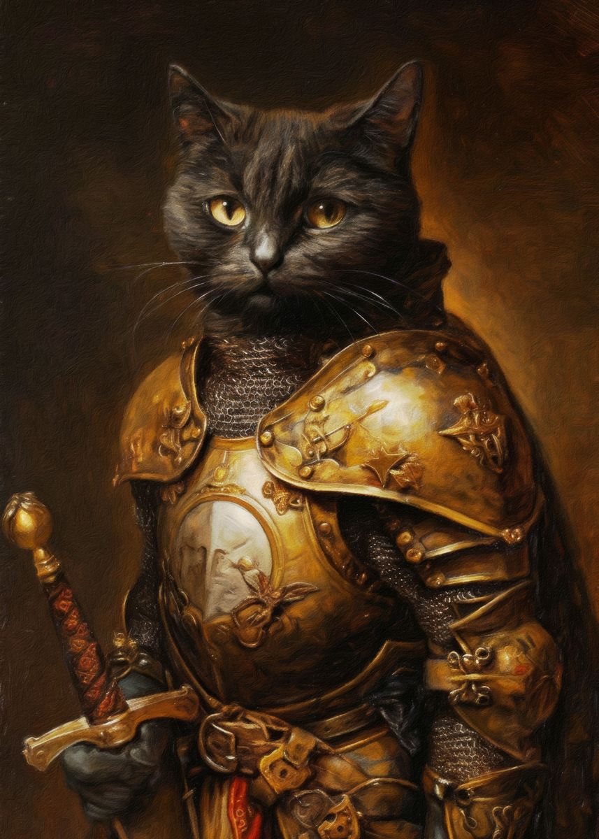 'Royal knight cat' Poster, picture, metal print, paint by goljakoff ...