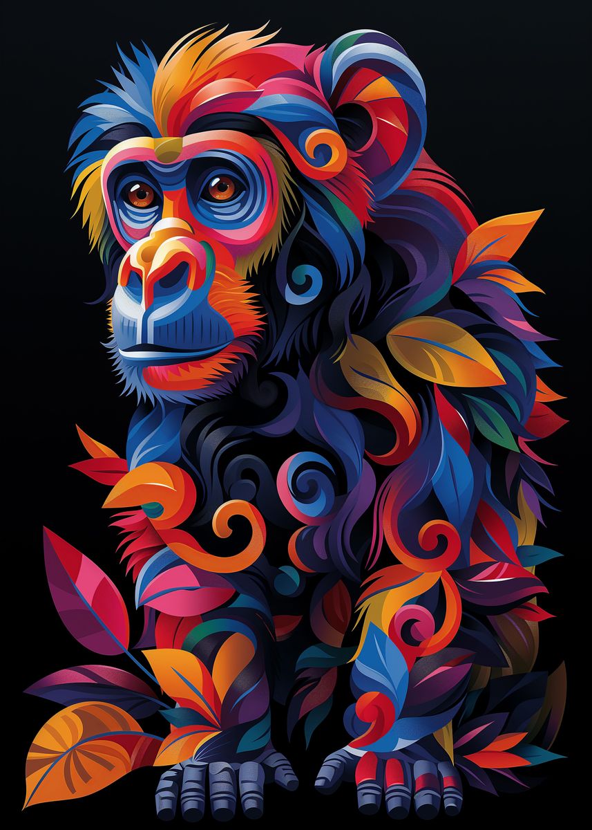 'Colorful Monkey Poster' Poster, picture, metal print, paint by ...