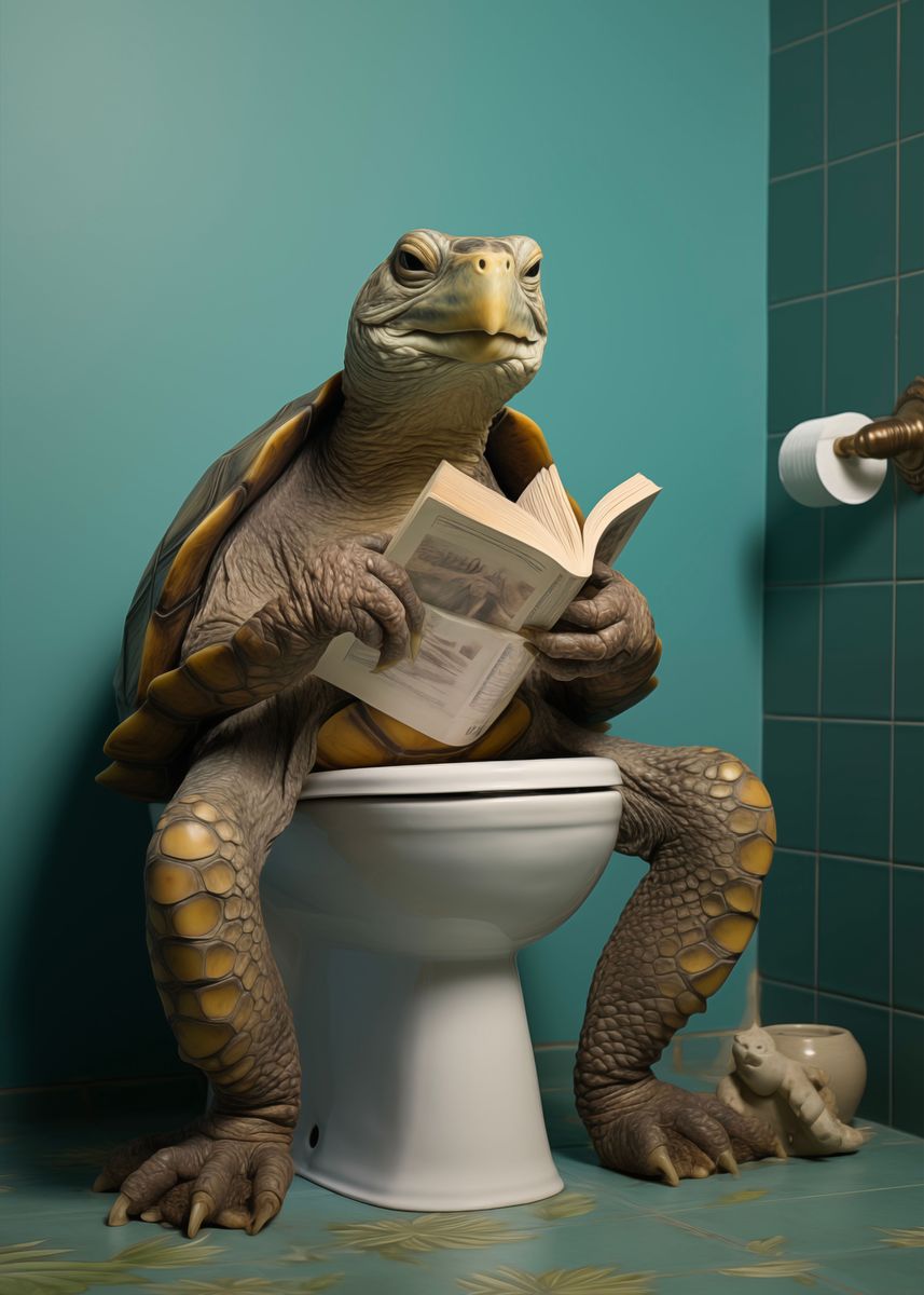 'Turtle Toilet Break' Poster, picture, metal print, paint by Nerdworld ...