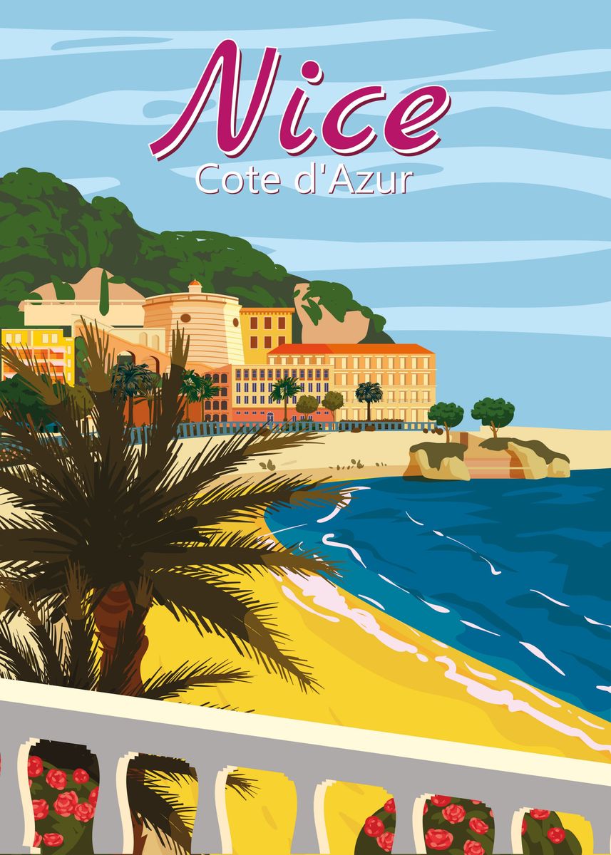 'Nice Sea Beach France' Poster, picture, metal print, paint by Max Ronn ...