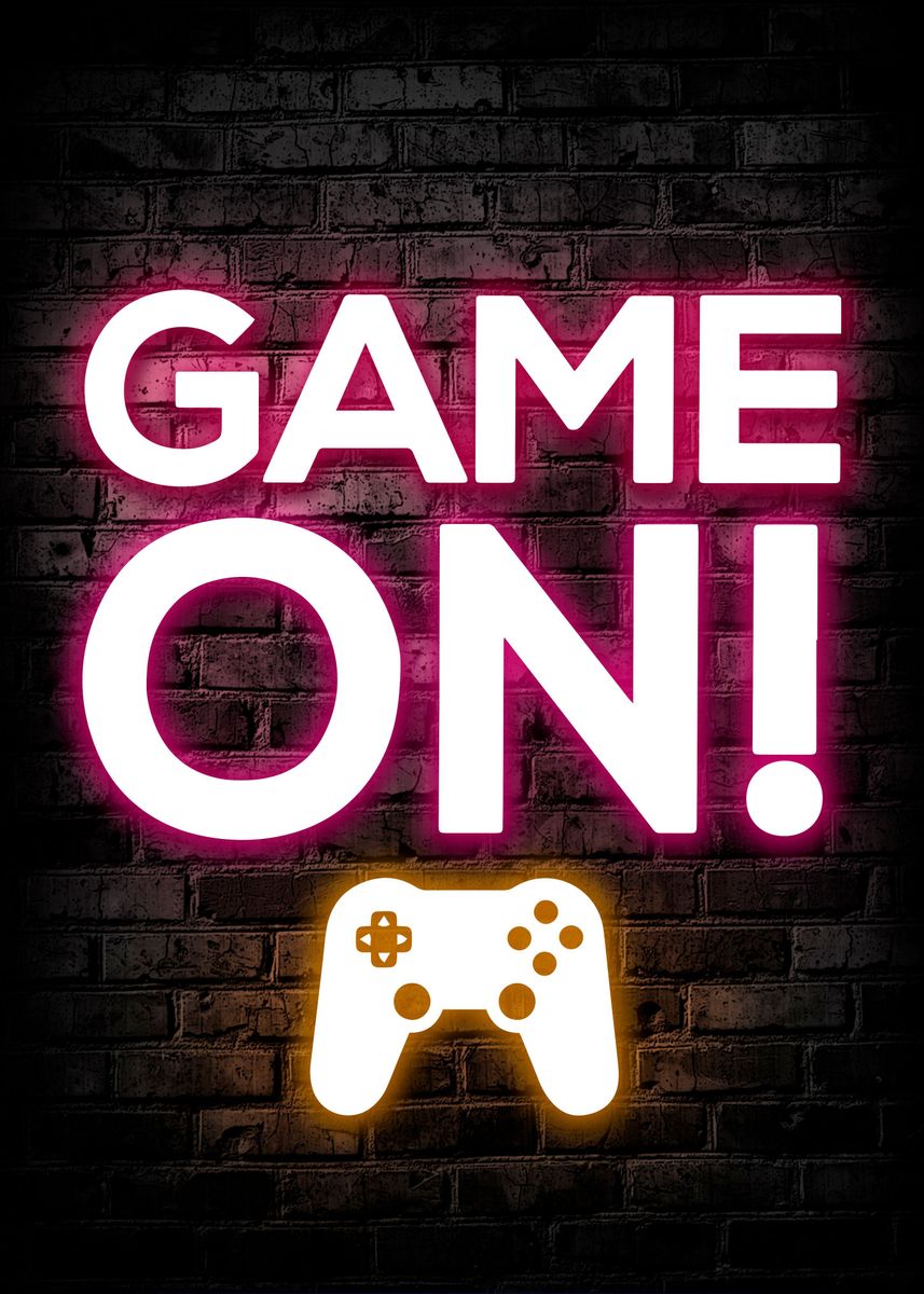 'Game On Gaming Neon Poster' Poster, picture, metal print, paint by ...
