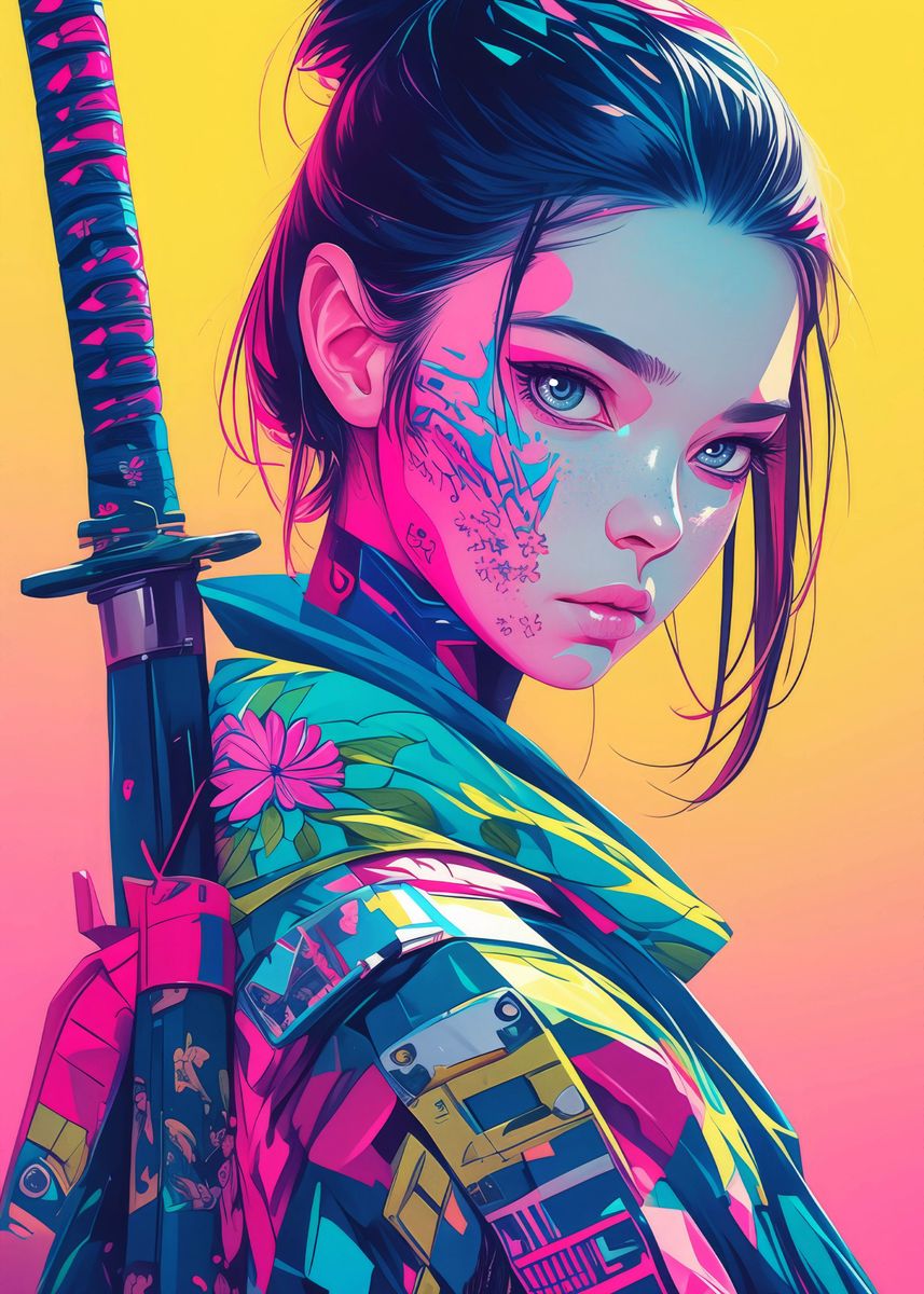 'Samurai Cyberpunk Girl' Poster, picture, metal print, paint by Adam ...