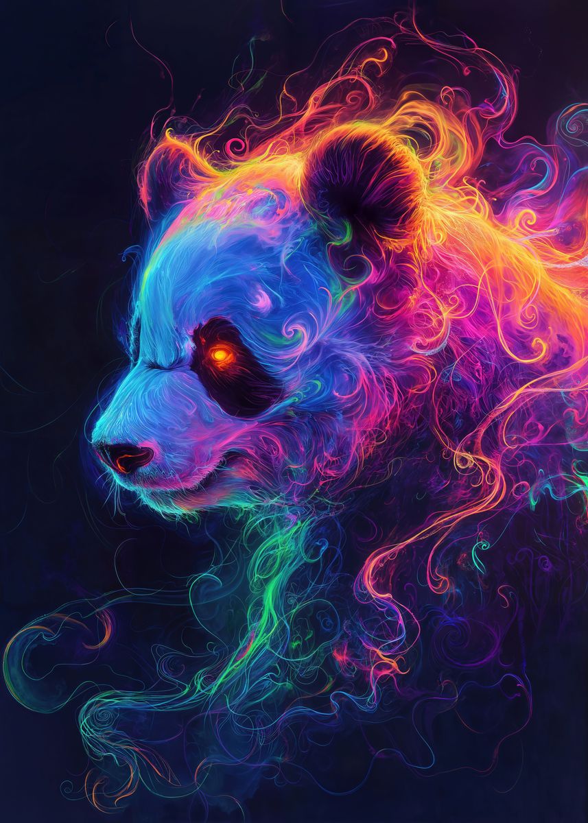 'Neon Smoke Panda' Poster, picture, metal print, paint by wumples ...