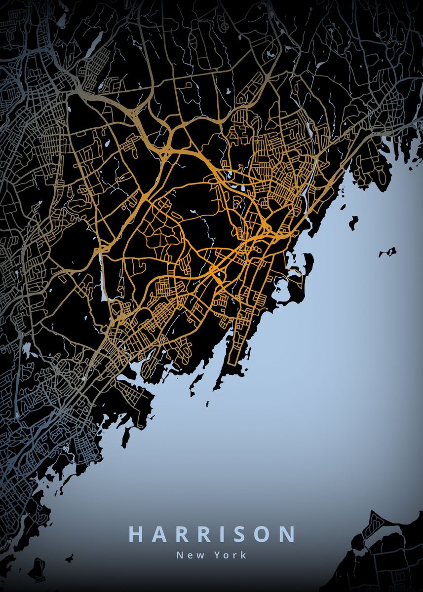 'Harrison New York Map' Poster, picture, metal print, paint by Deeo ...