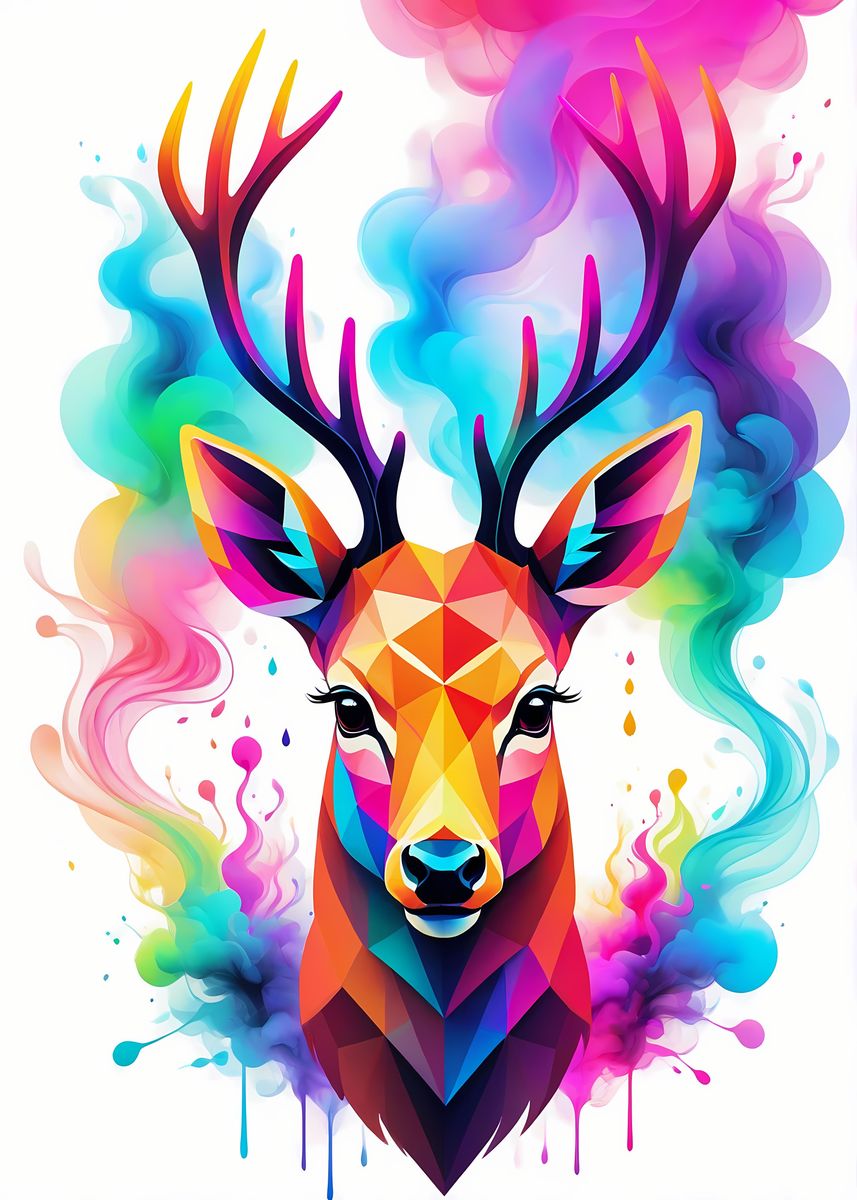 'Geometric Color Deer' Poster, picture, metal print, paint by Gangster ...
