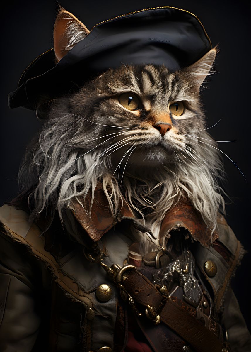 'Cat Pirate Portrait' Poster, picture, metal print, paint by Chris ...
