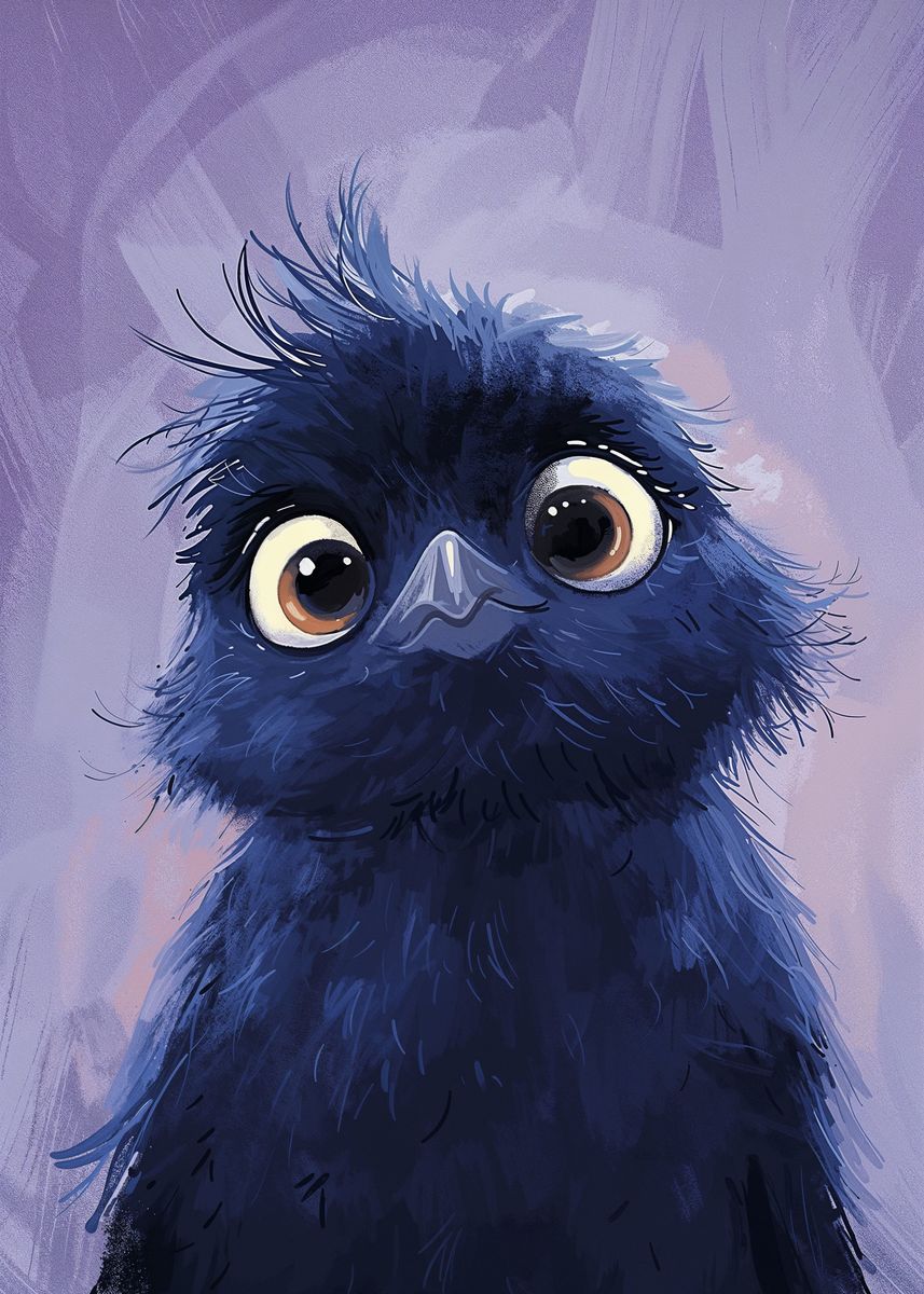 'Fluffy Blue Bird' Poster, picture, metal print, paint by Katsu | Displate